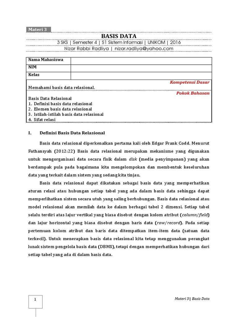 Panduan Dasar Basis Data Relasional | PDF