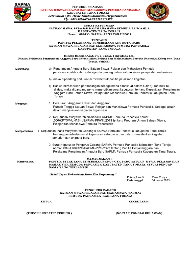 Panitia Pelaksana Sapma | PDF