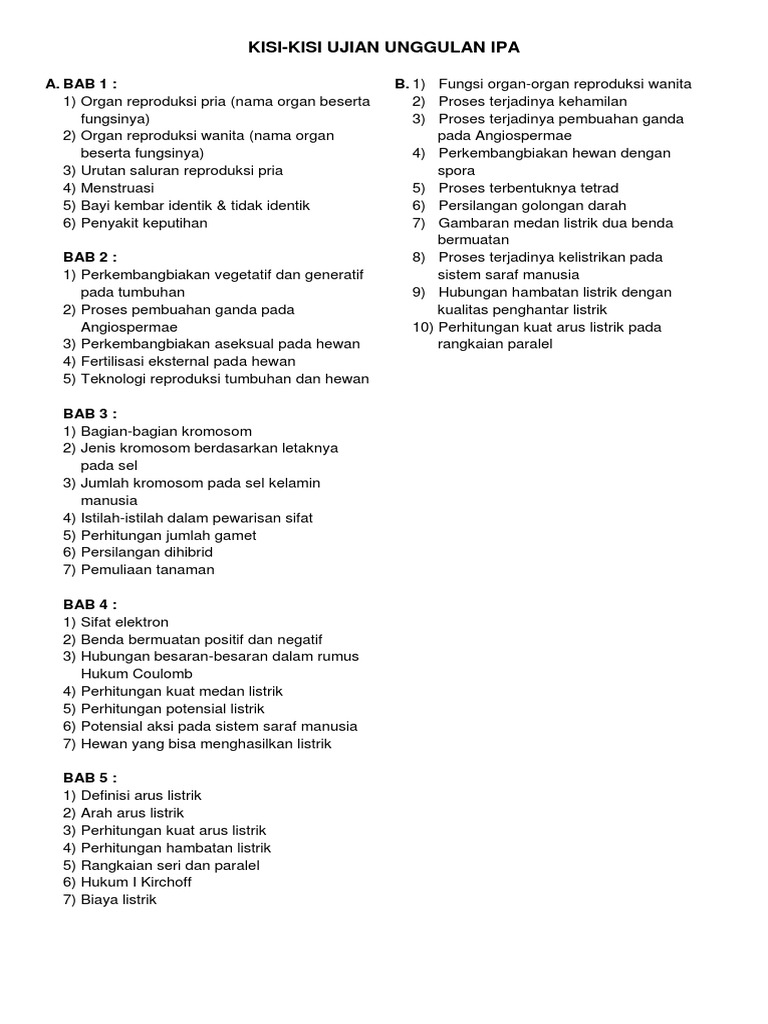 Kisi-Kisi IPA 9 Ujian Unggulan 22-23 PDF | PDF
