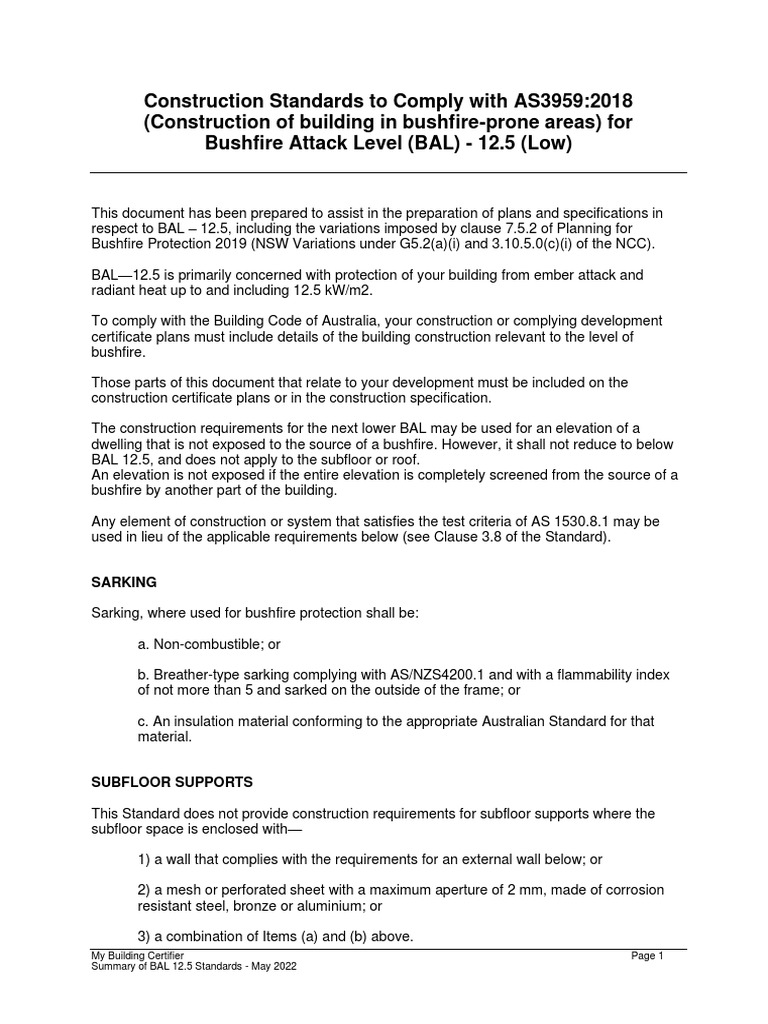 Construction Standards To Comply With AS3959:2018 (Construction of ...