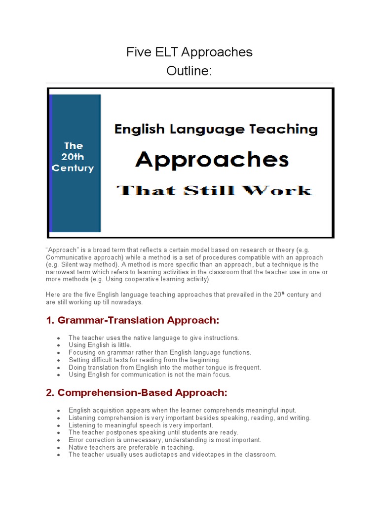 Five ELT Approaches Outline | PDF | Language Education | Stress ...