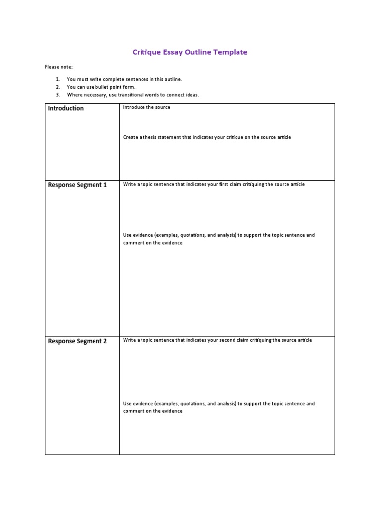 Critique Essay Outline Template | PDF