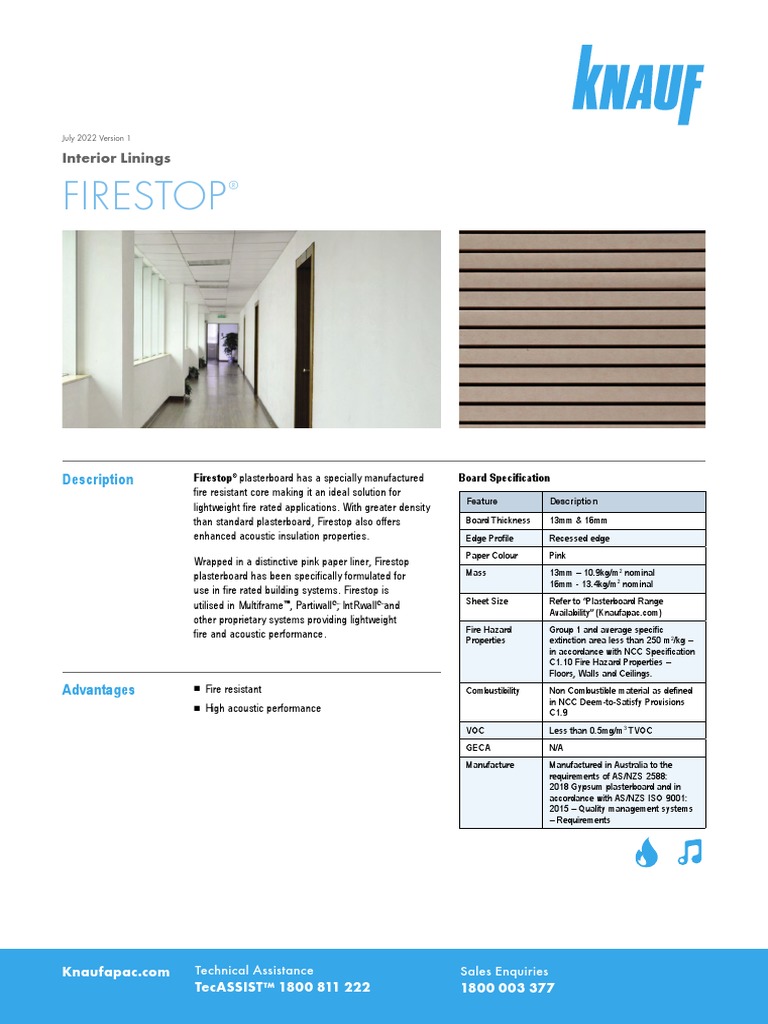 Knauf Sheetrock Firestop - Technical Datasheet - Australia PDF | PDF | Drywall | Life Cycle ...