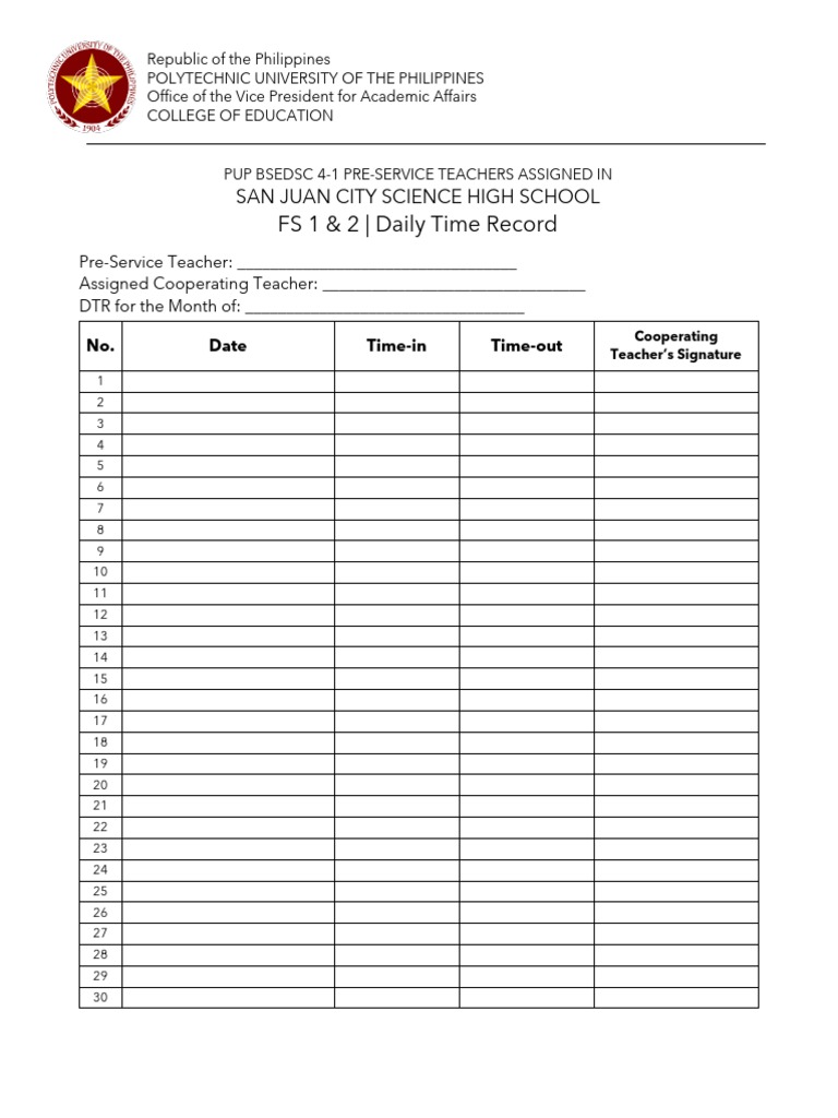 FS 1and2 DTR Template | PDF