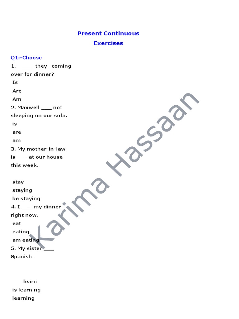 Present Continuous Exercise | PDF