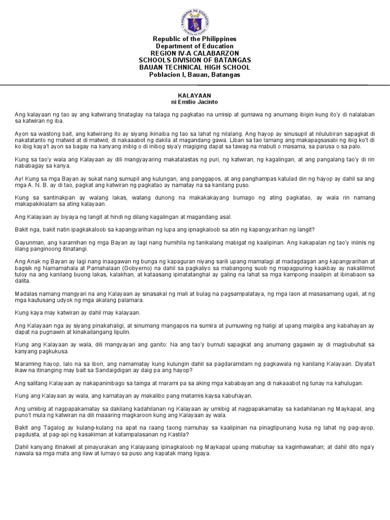 G9 Kalayaan Emilio Jacinto TANONG | PDF