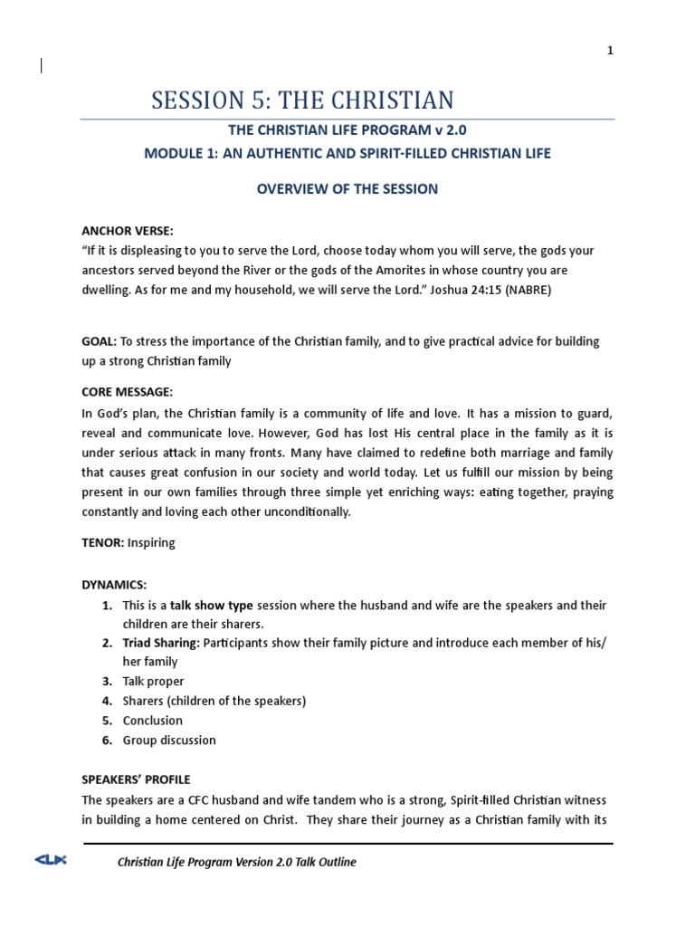 CLP v2.0 - Session 5 The Christian Family | PDF | Catholic Church | Prayer