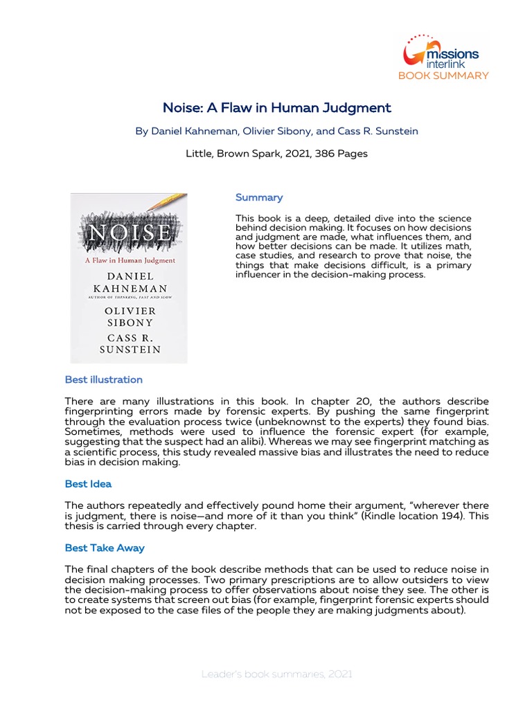 Noise: A Flaw in Human Judgment Summary | PDF | Decision Making | Science