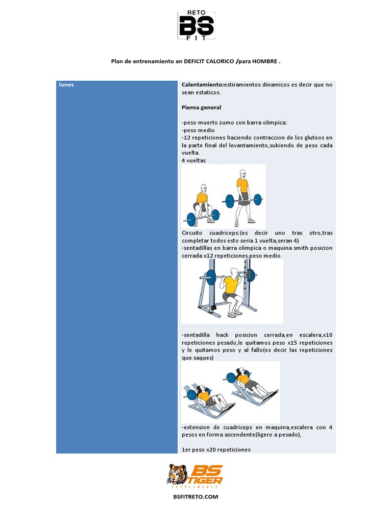Plan de Entrenamiento Hombre Bajar de Peso | PDF | Entrenamiento con pesas | Anatomía humana