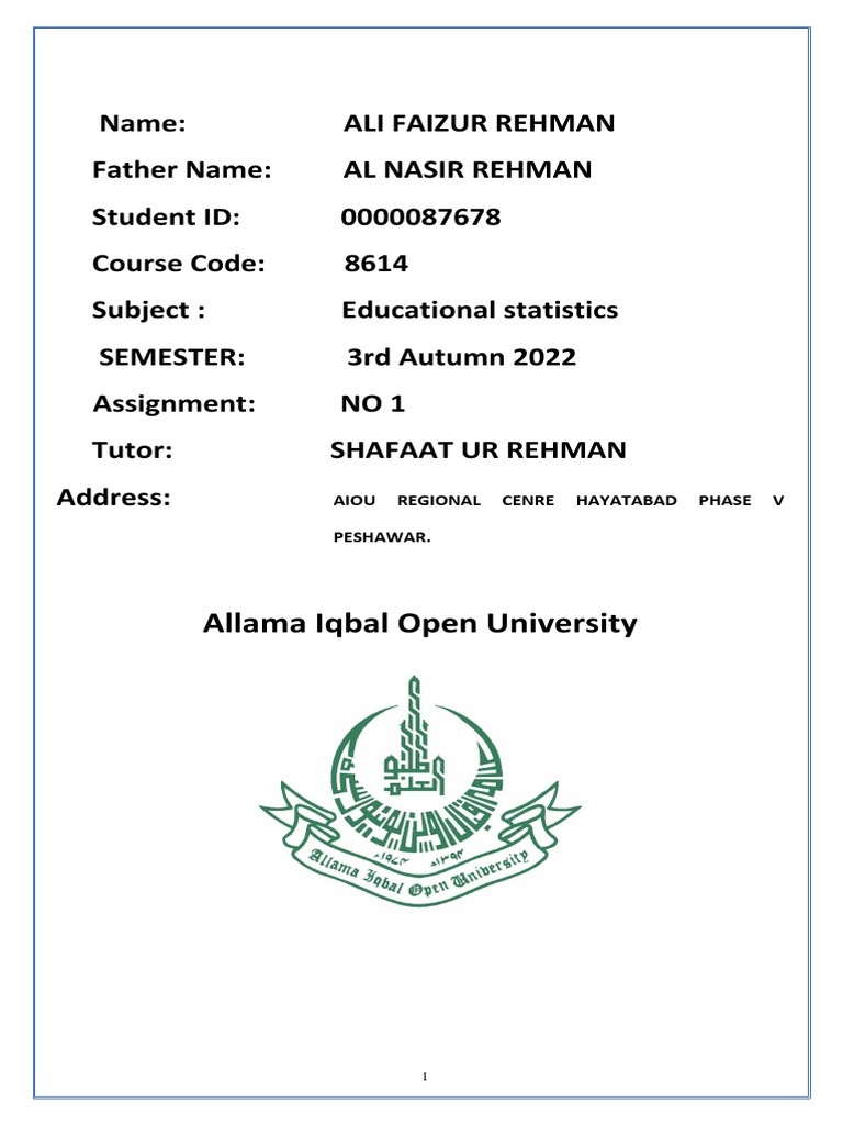 8614-Assignment-1-ALI FAIZUR REHMAN - ID-0000087678 PDF | PDF | Pie ...