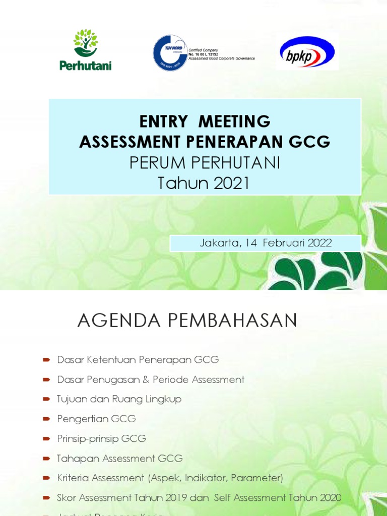Entry Meeting Assessment GCG Perum Perhutani Tahun 2021 - 14 Feb 2022 ...