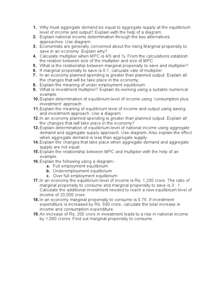 Income Deternation Questions | PDF | Fiscal Multiplier | Consumption (Economics)