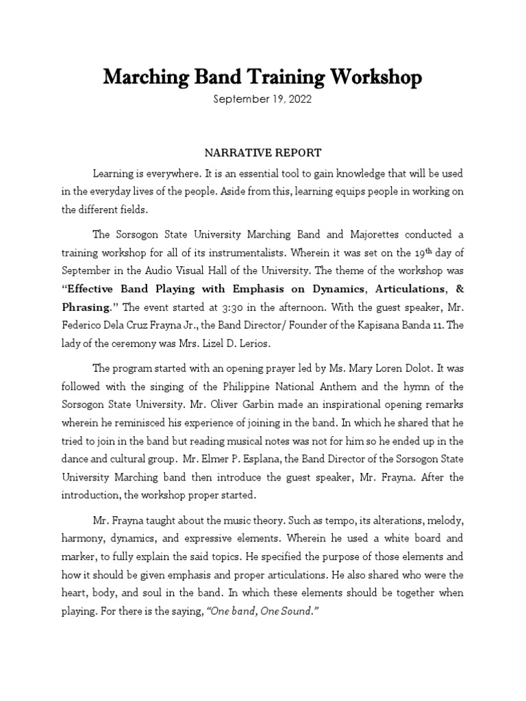 Marching Band - Narrative Report | PDF | Entertainment | Performing Arts