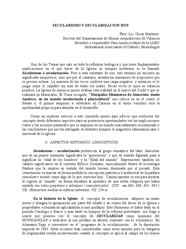 Secularismo y Secularizacion Hoy | PDF | Divinidad (disciplina ...