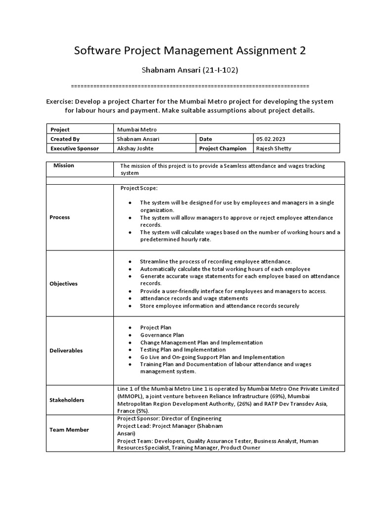 Charter For The Mumbai Metro Project | PDF | Information Technology | Systems Engineering