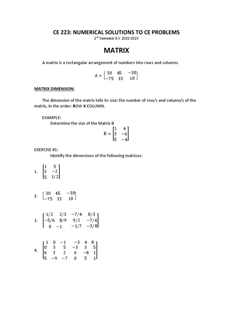 Ce-222 Handout | PDF | Matrix (Mathematics) | Errors And Residuals