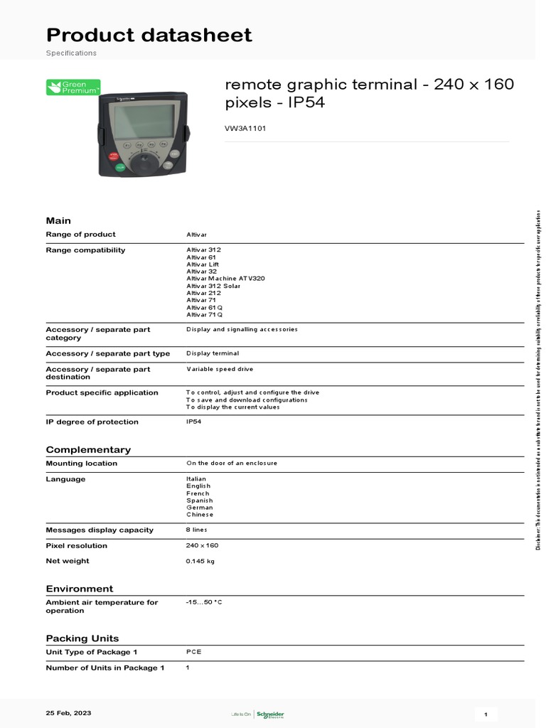 Altivar remote graphic terminal datasheet | PDF | Computing