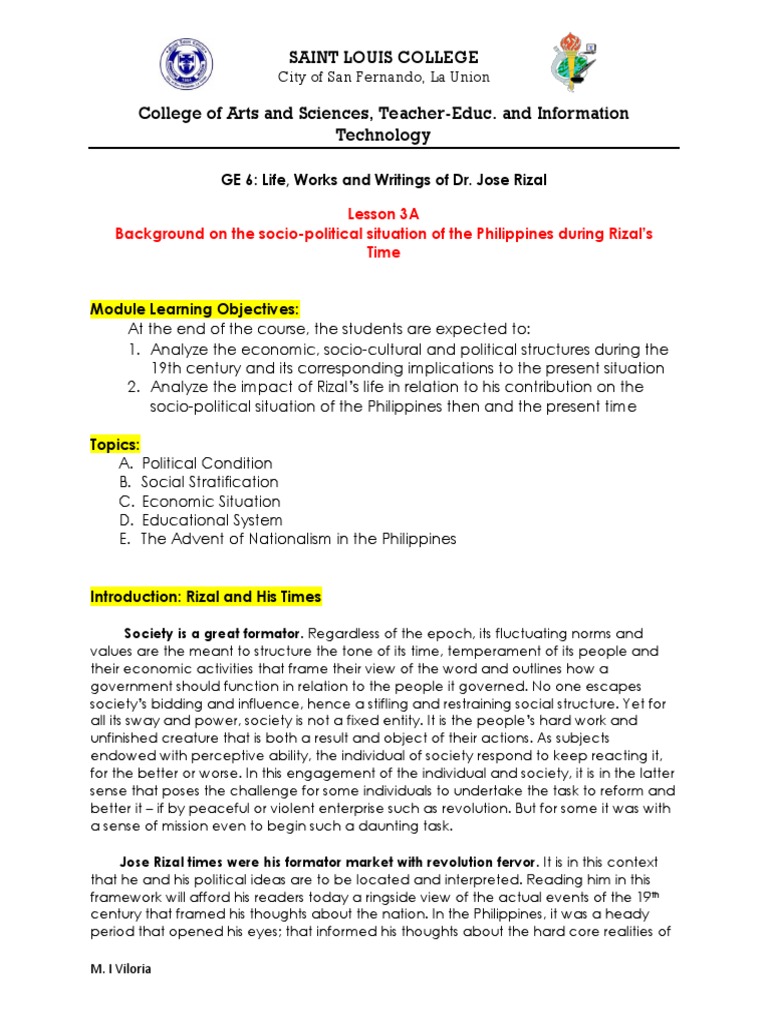GE 6 - Lesson 3 Philippine Situation During Rizal's Time | PDF ...