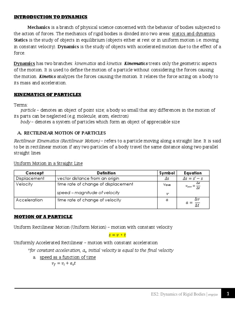 Introduction To Dynamics | PDF | Kinematics | Force