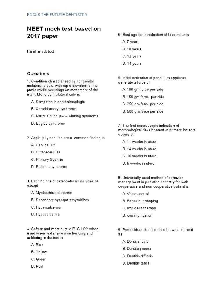 Neet Mds Mock Test Pdf Cofactor Biochemistry Adenosine Triphosphate