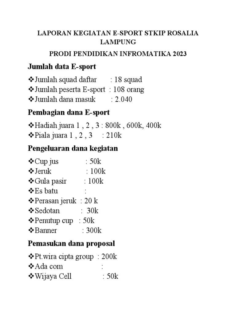 Laporan Kegiatan e Sport Informatika | PDF