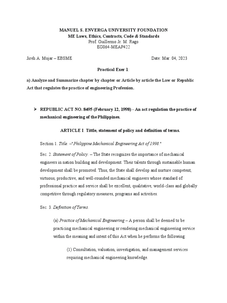 MUJAR - Practical Exer 1 PDF | PDF | Engineer | Engines