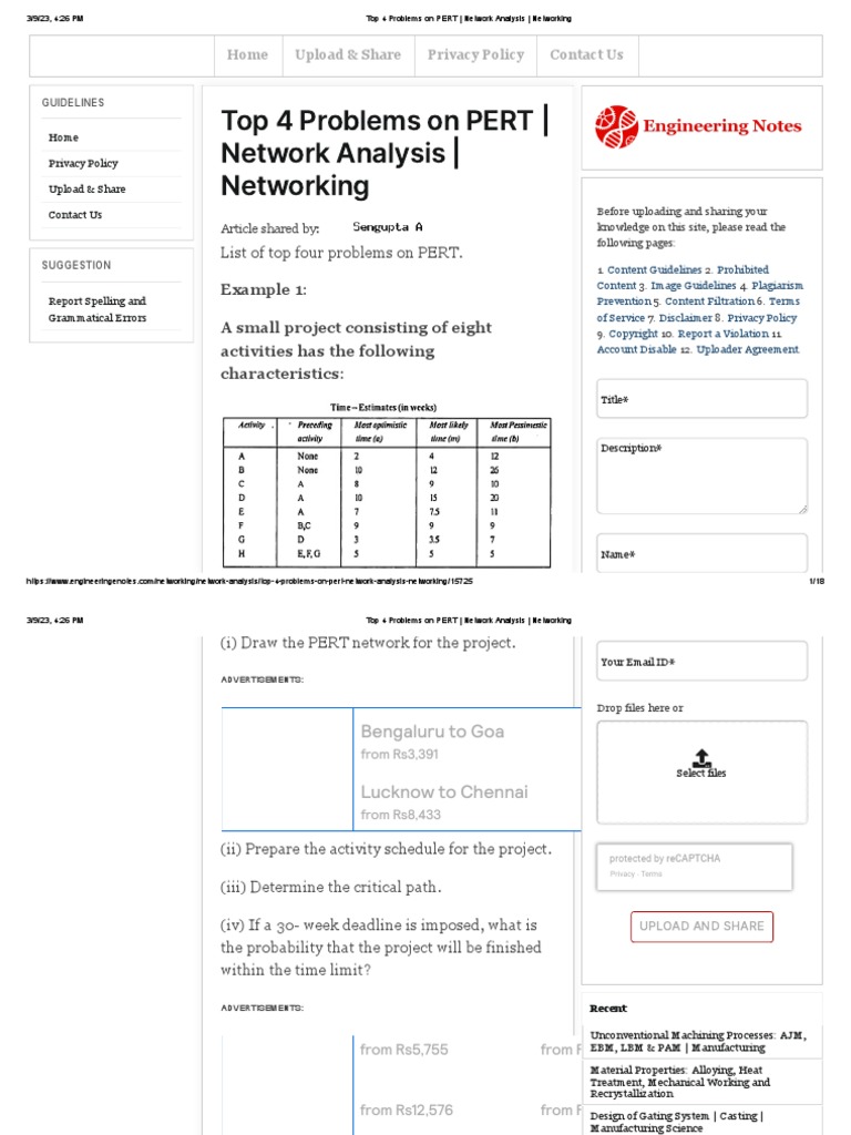 Top 4 Problems On PERT - Network Analysis - Networking | PDF | Applied ...