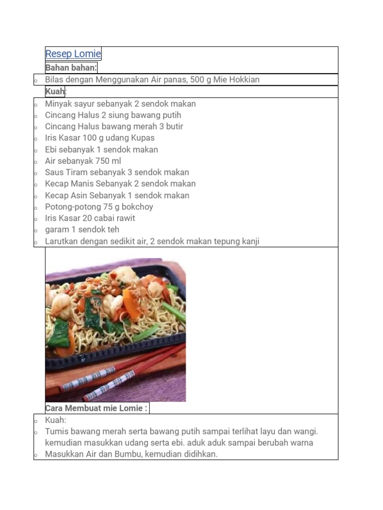 Resep Lomie Kuah Hokkian Praktis | PDF