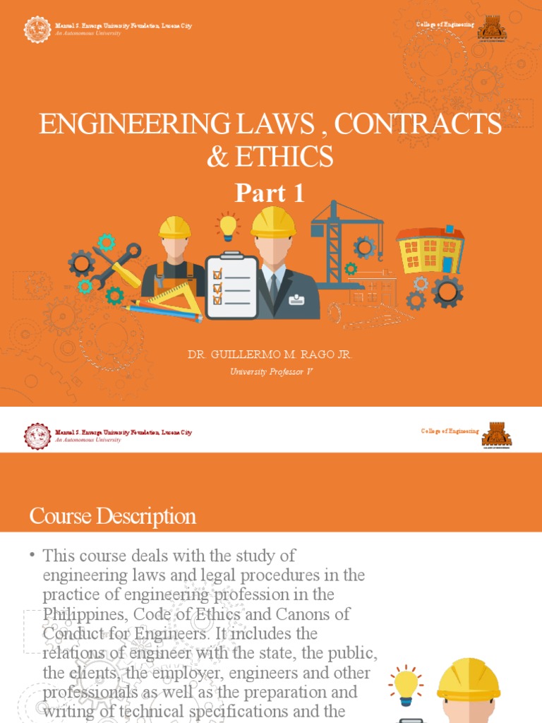 Engineering Laws, Contracts & Ethics (Part 1) | PDF | Engineering | Engineer