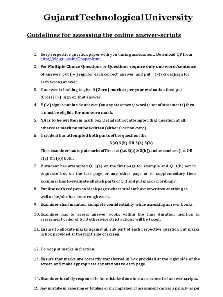 Guidelines For Online Answer-Script Assessment PDF | PDF