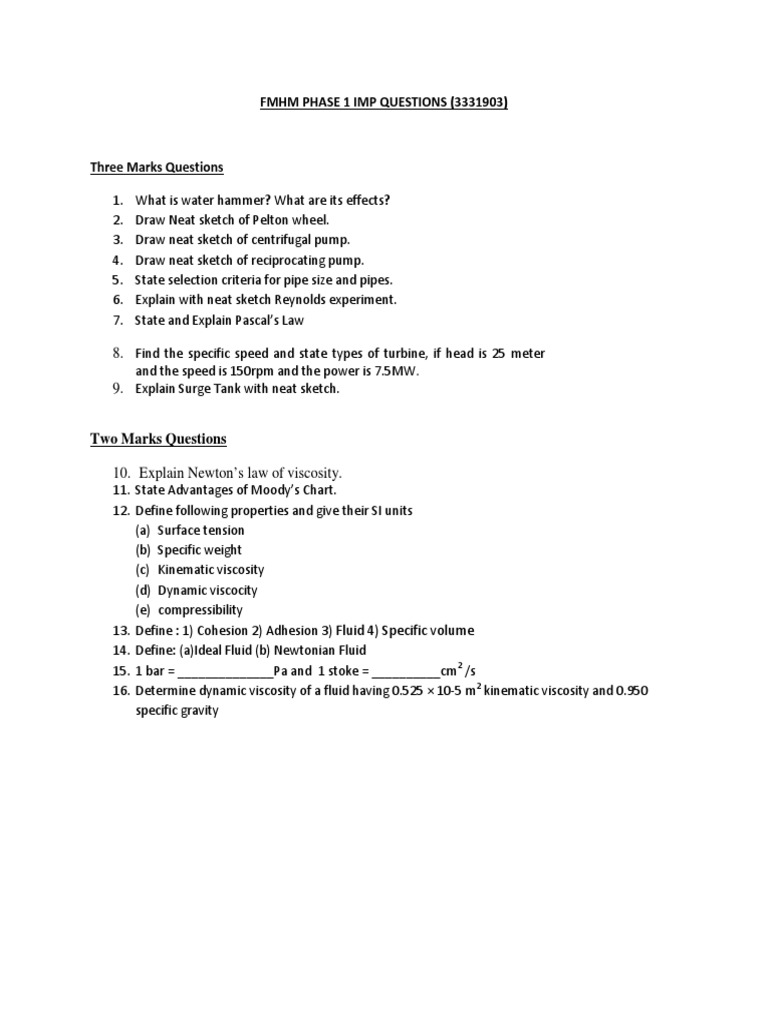FMHM Phase 1 Imp Questions | PDF