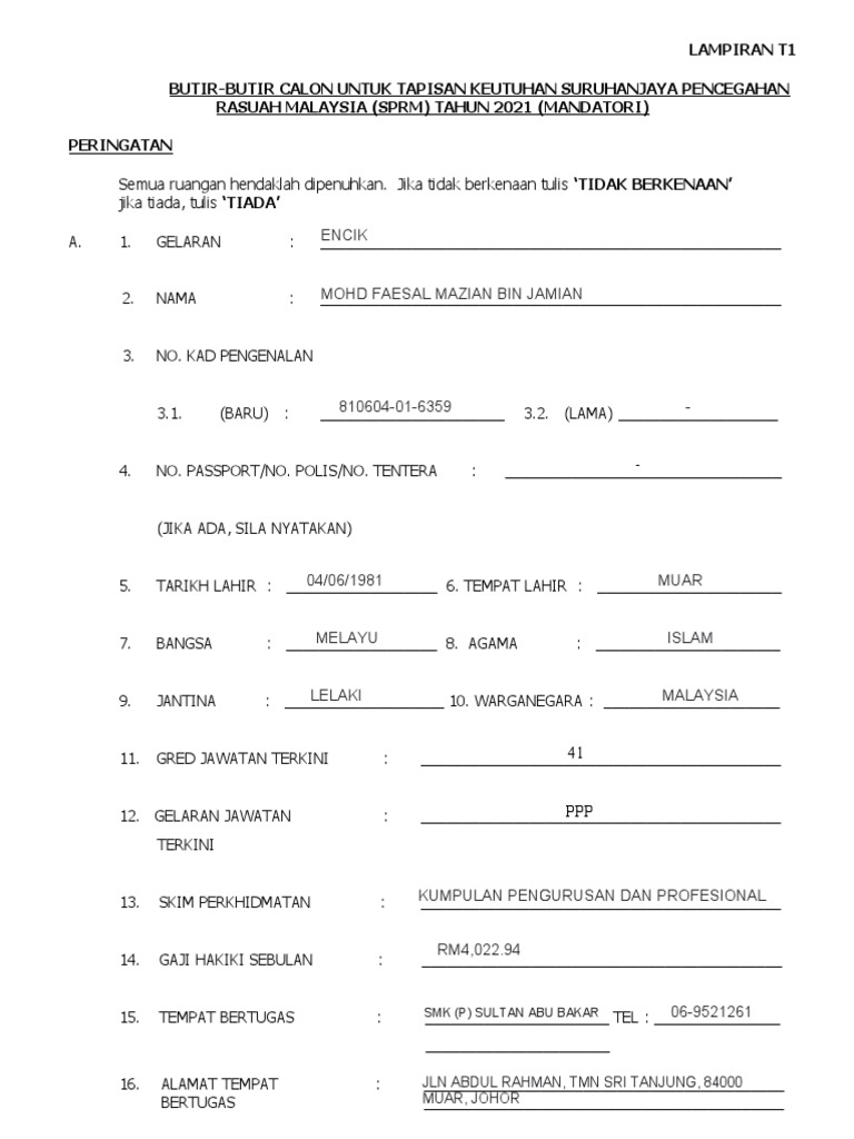 LAMPIRAN T1 (Tapisan Keutusan SPRM) | PDF