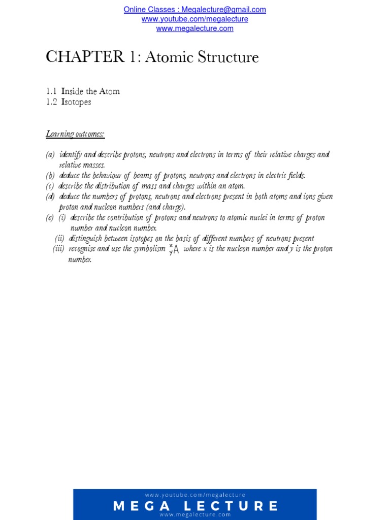 Chapter 1 - Atomic Structure | PDF | Isotope | Atoms Chapter 1 - Atomic Structure | PDF | Isotope | Atoms