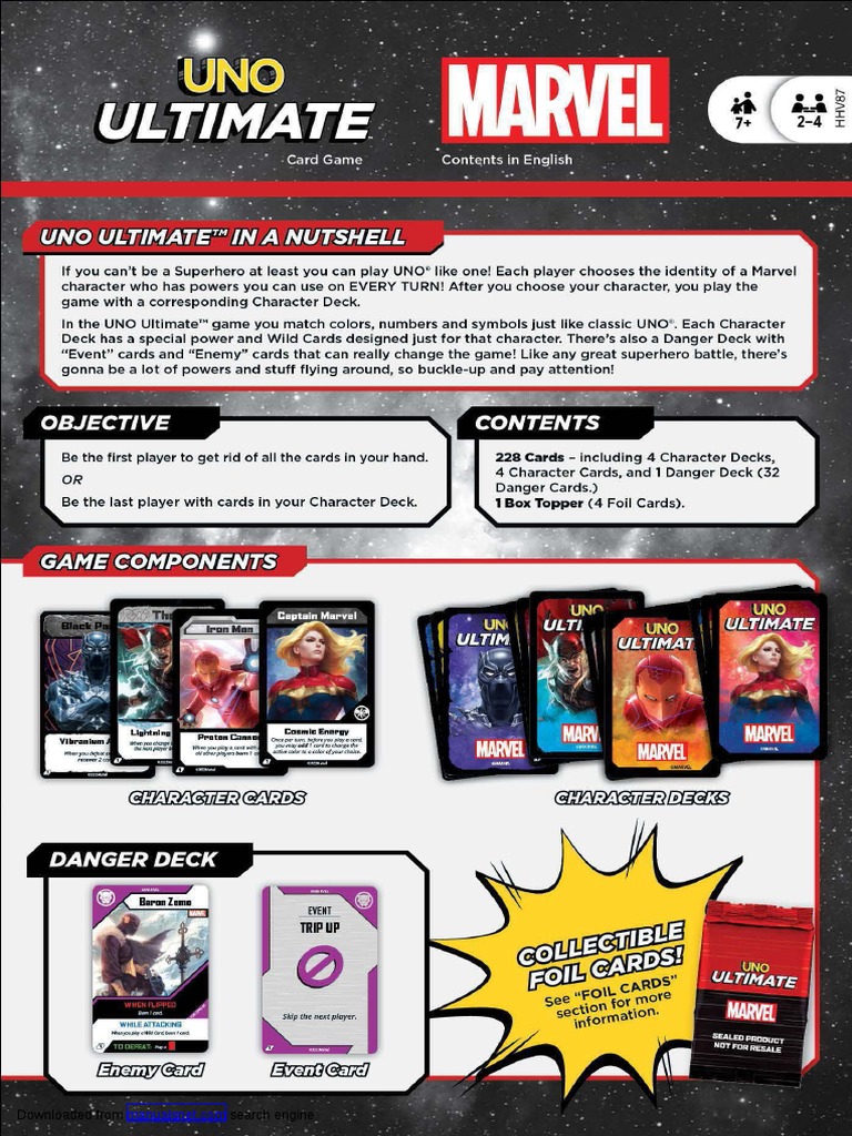 Uno Mattel Ultimate Marvel hhv87 Card Game Instruction Manual | PDF ...