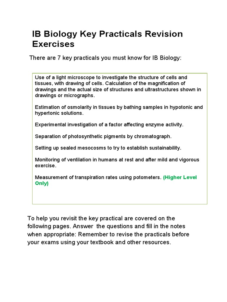 Jake YAN - Ib - Biology - Key - Practicals - Revision - Task | PDF ...
