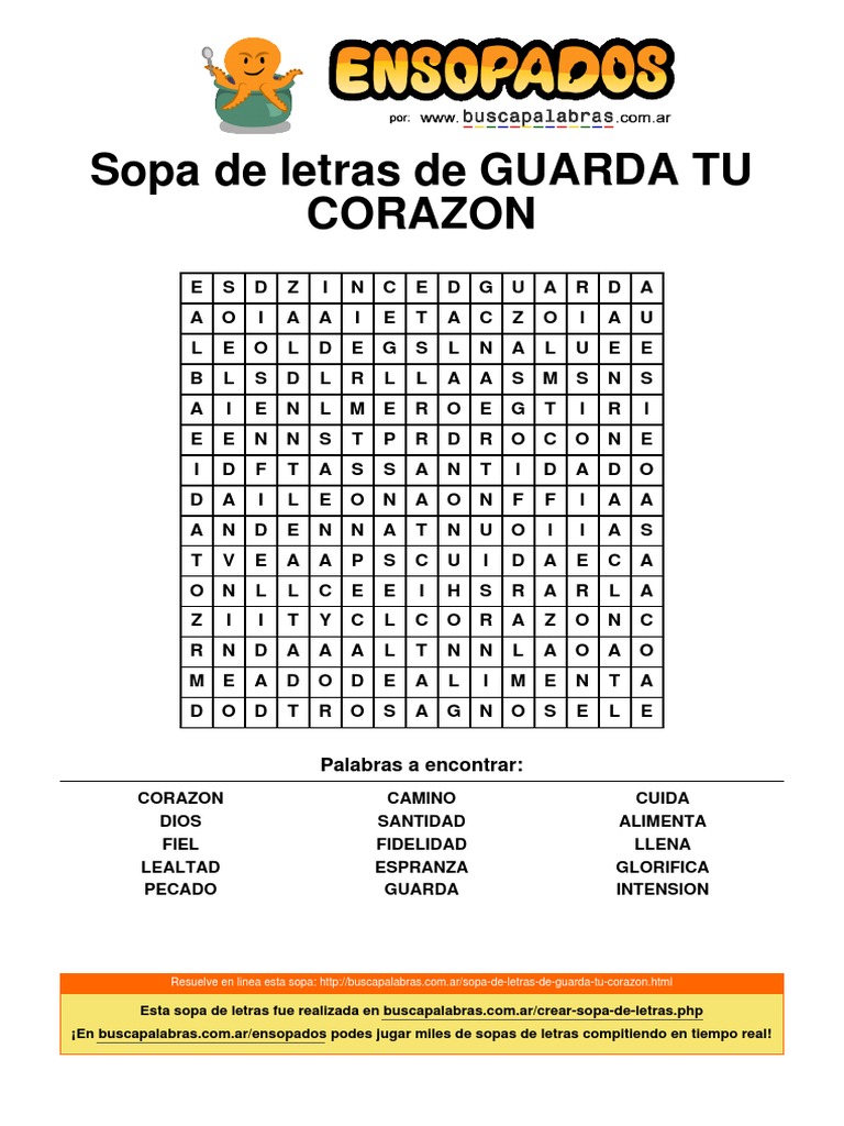 Sopa de Letras: Guarda Tu Corazón | PDF