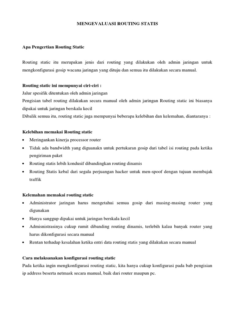 Evaluasi dan Ciri Routing Statis | PDF