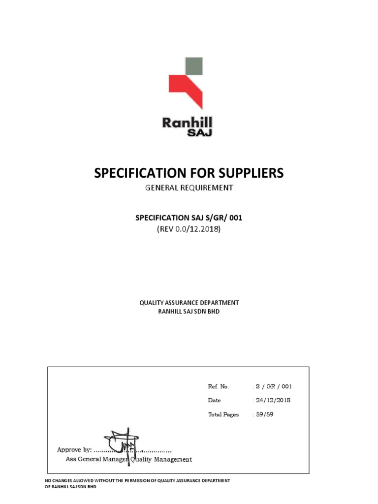 Specification For Suppliers PDF | PDF | Specification (Technical ...