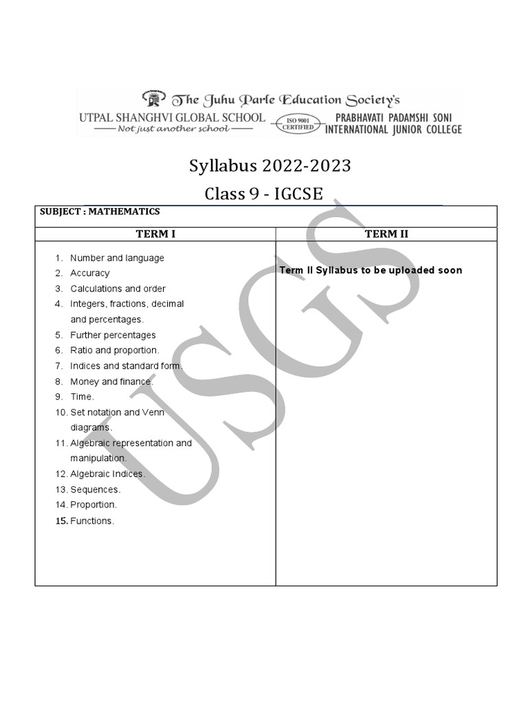 Maths Syllabus PDF