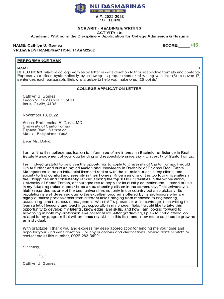 College Admission Letter Guide | PDF | Grammar | Linguistics