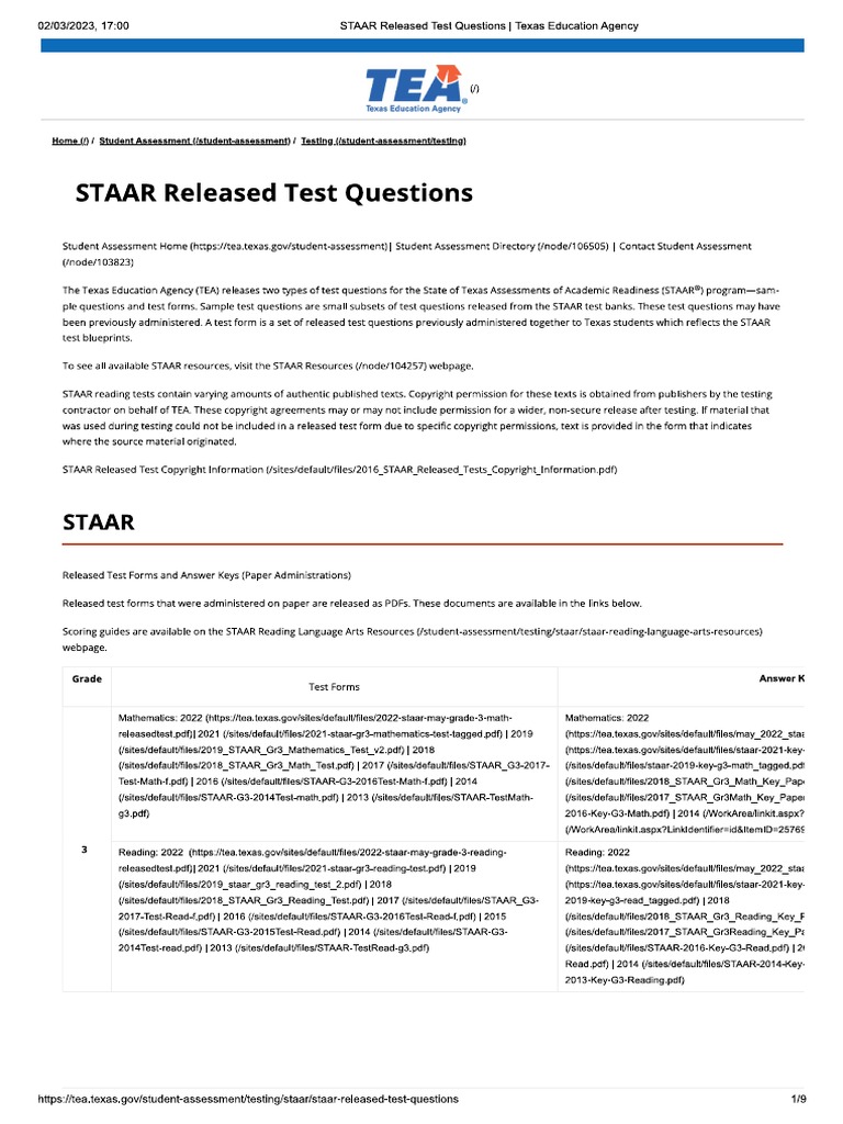 Staar Released Test Questions | PDF