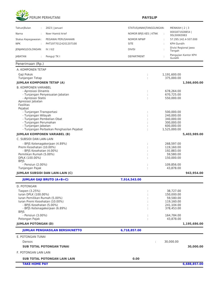 PaySlip - 202212-1048 - Noer Hamid Arief | PDF