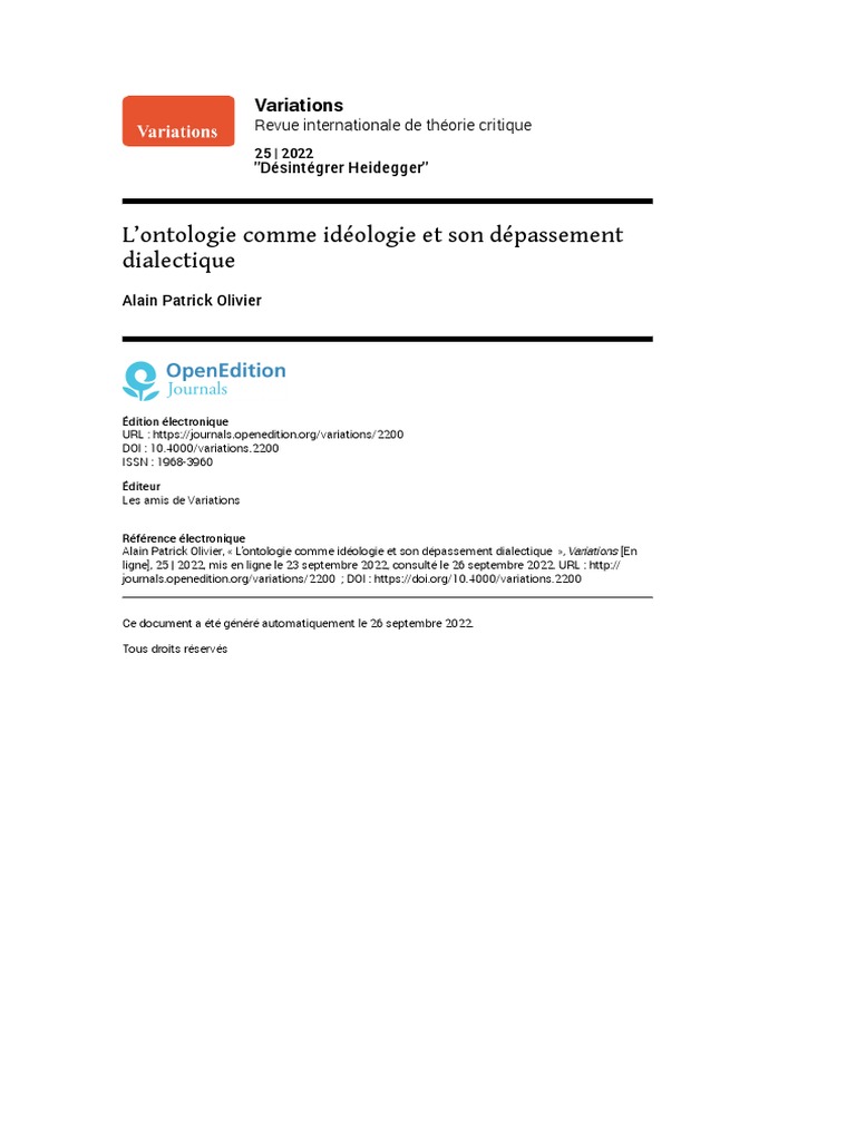 Variations 2200 | PDF | Dialectique | Ontologie