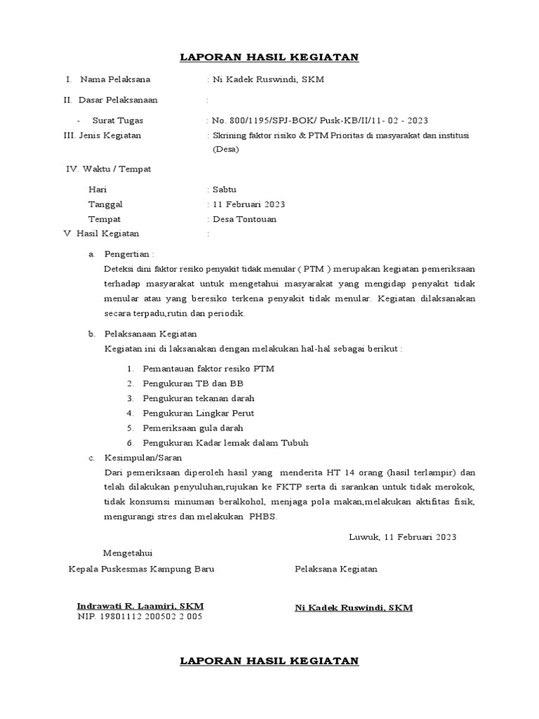 Laporan Hasil Kegiatan PTM | PDF