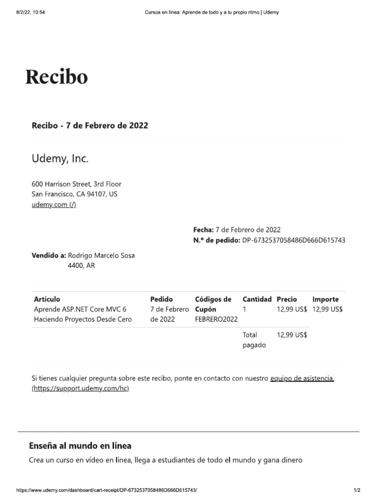Recibo - Aprende ASP - NET Core MVC 6 Haciendo Proyectos Desde Cero PDF ... Recibo - Aprende ASP - NET Core MVC 6 Haciendo Proyectos Desde Cero PDF ...
