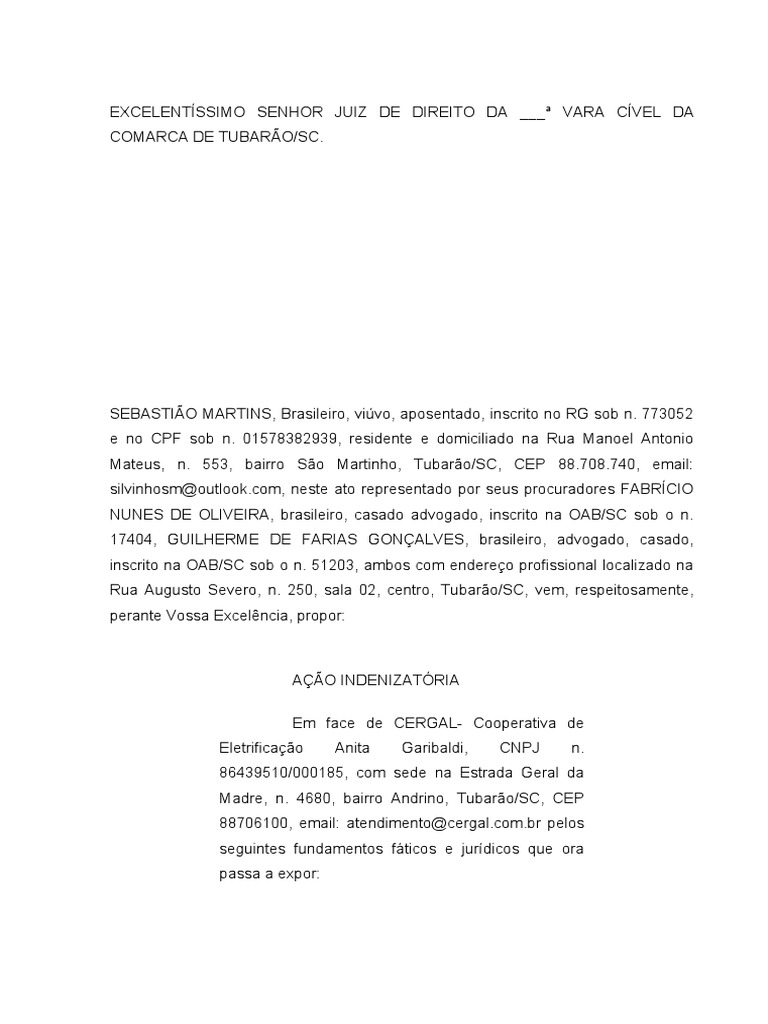 Ação Indenizatória contra Cergal | PDF | Indenização | Propriedade privada