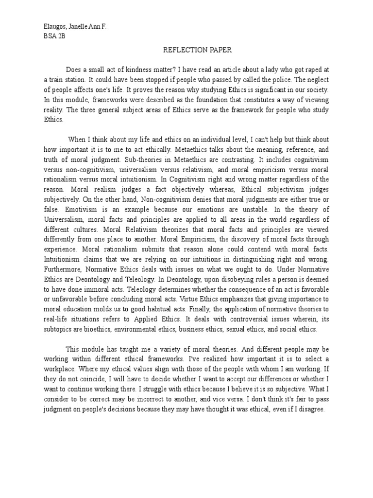 Reflection Paper Ethics | Download Free PDF | Philosophical Movements | Metaphilosophy
