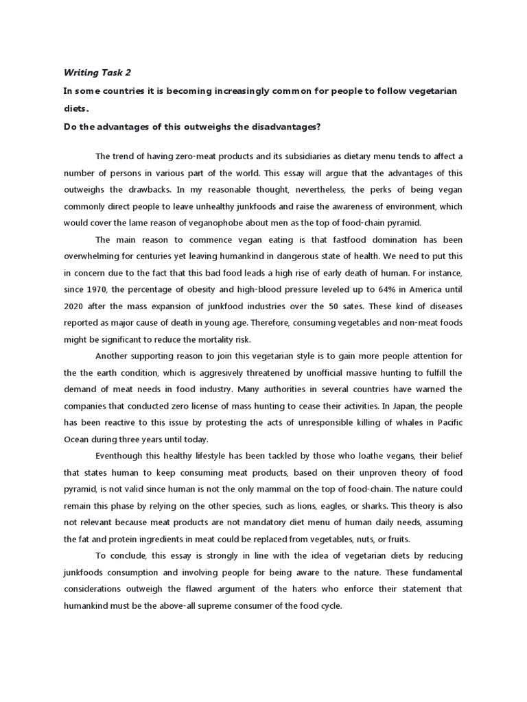 Writing Task 2 Assignment | PDF | Meat | Vegetarianism
