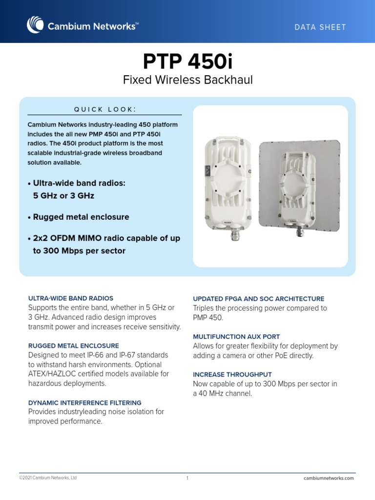 Cambium Networks Data Sheet PTP-450i PDF | PDF | I Pv6 | Radio