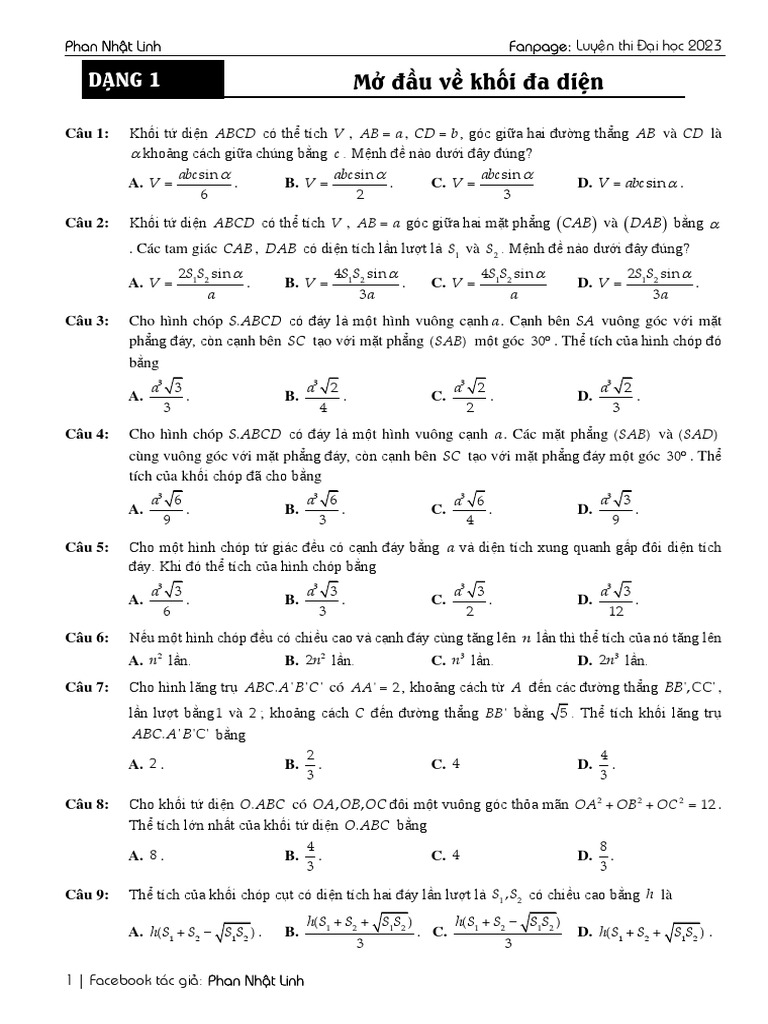 Chu de Khoi Da Dien Va The Tich Khoi Da Dien On Thi Tot Nghiep THPT Mon Toan PDF | PDF